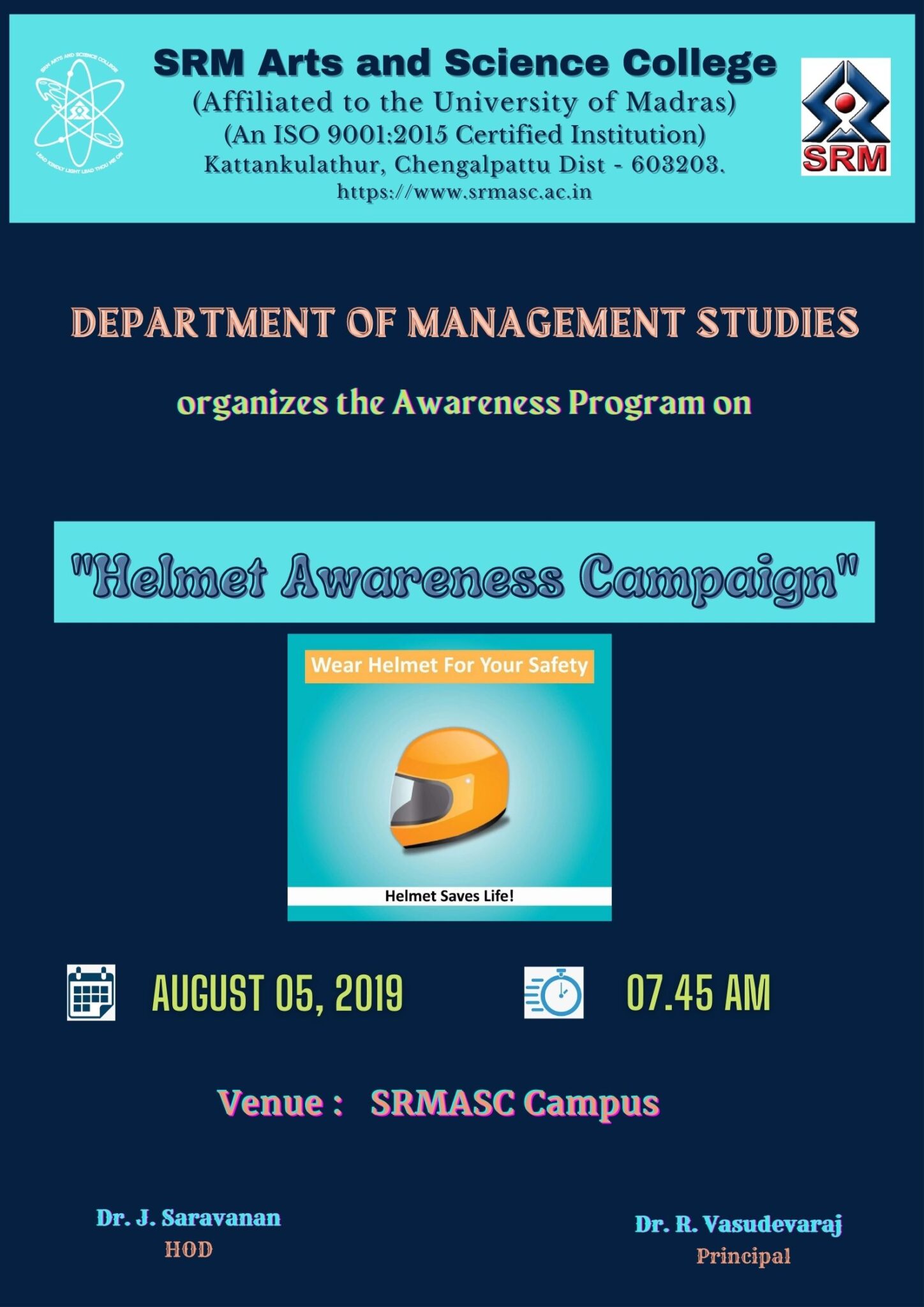 Helmet Awareness Campaign - SRM Arts and Science College