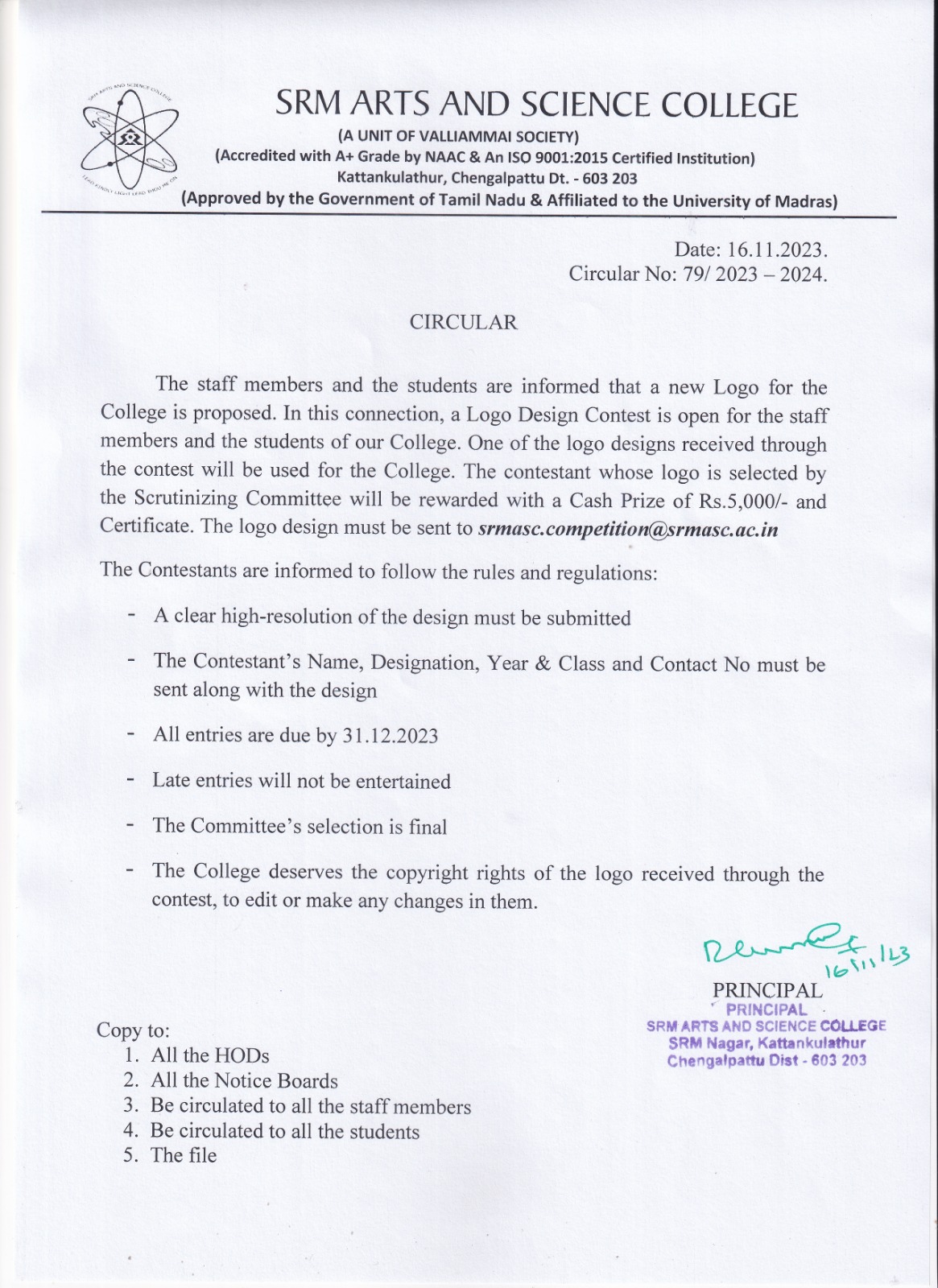 Circular No 79/2023-2024 - SRM Arts and Science College